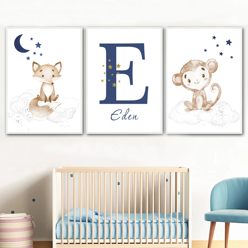 Plakate -Fuchs und Affe / Personalisiert / 3er-Set